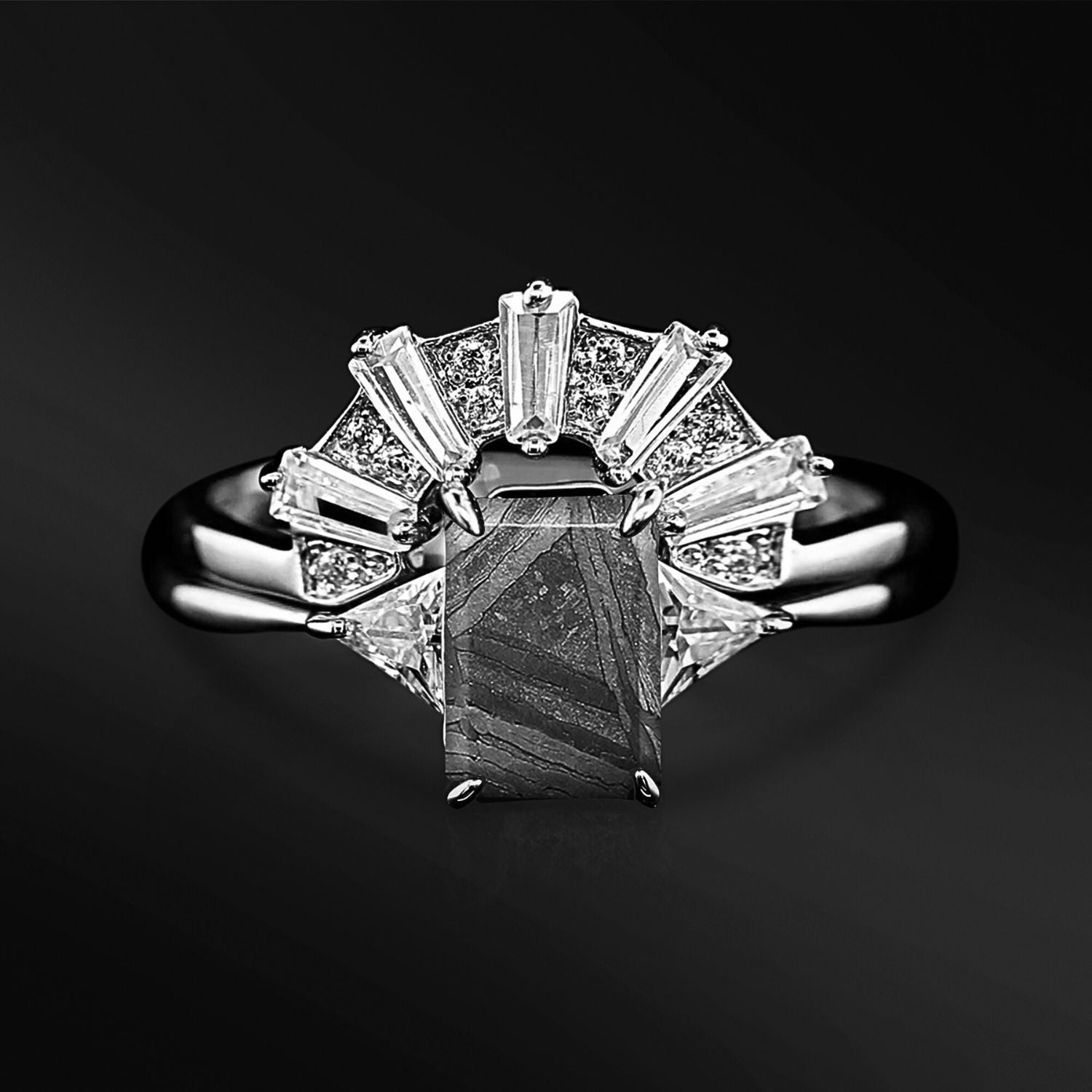 Meteorite Mirage Duo Engagement Ring Set | Muonionalusta Center Stone