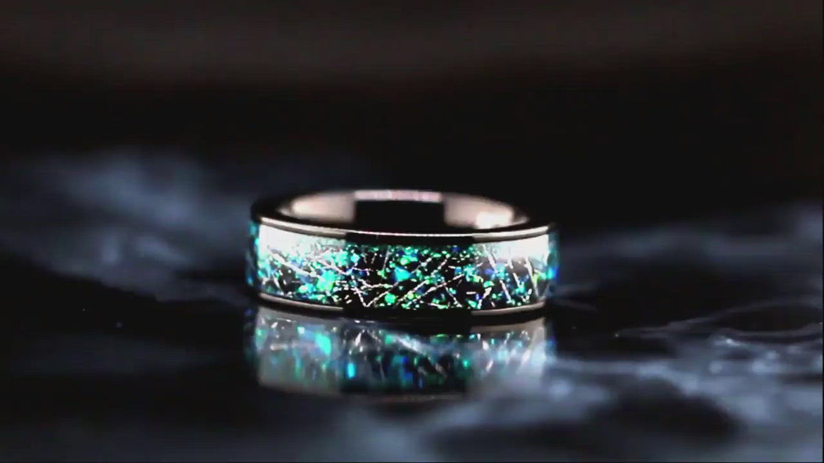 Celestial Harmony - Opal Meteorite Ring | Unisex Wedding Band