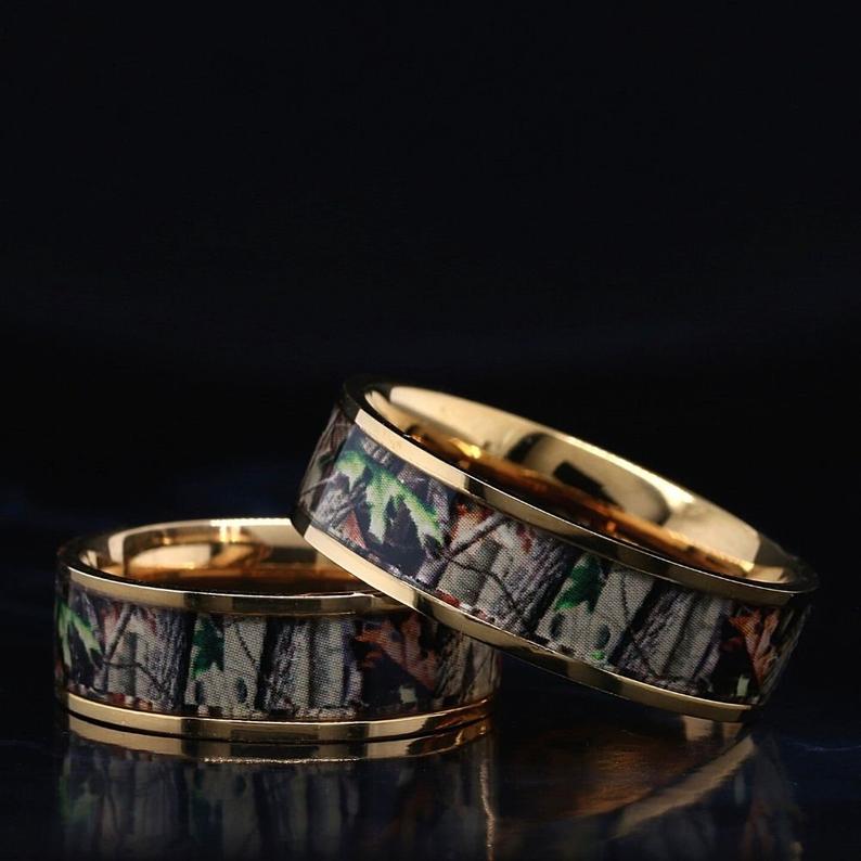 2 PCs Women's Wedding Bands | Titanium Ring for Women | CAMO Design We