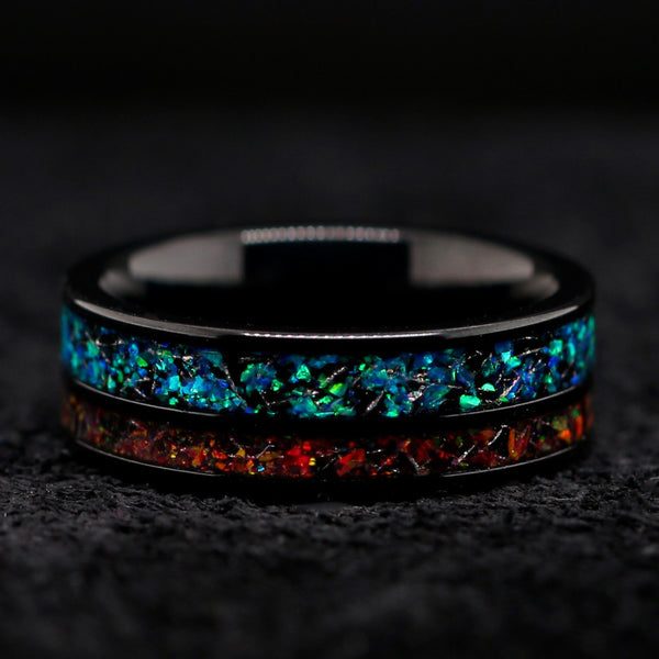 VolcanicBond — Opal Engagement Ring Duo for Him & Her